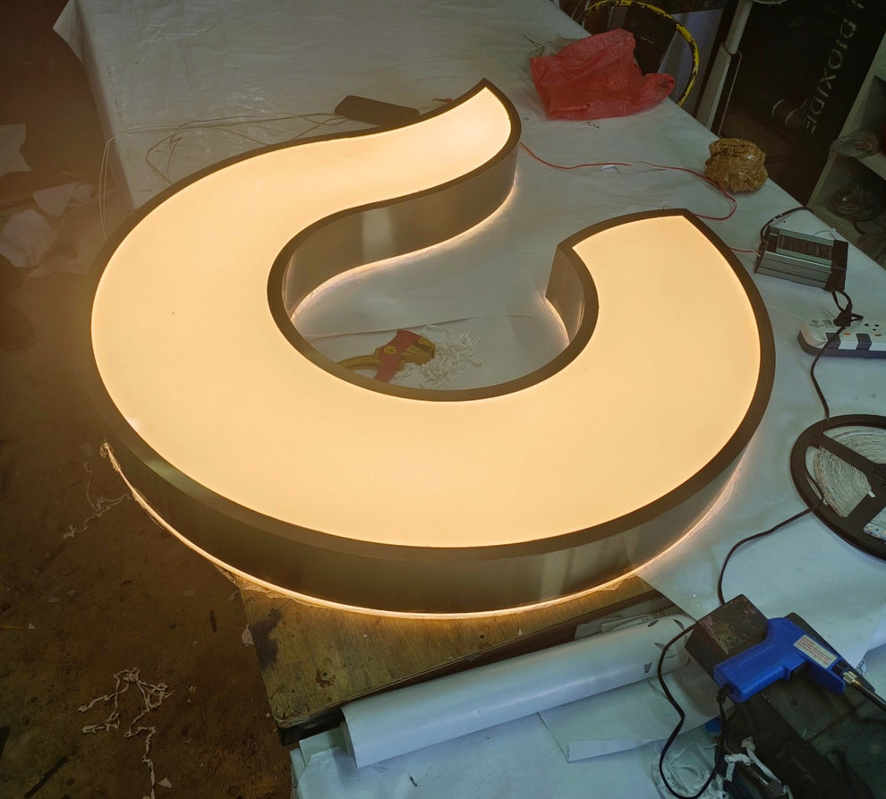 Logo signs, letters, lights, front, back